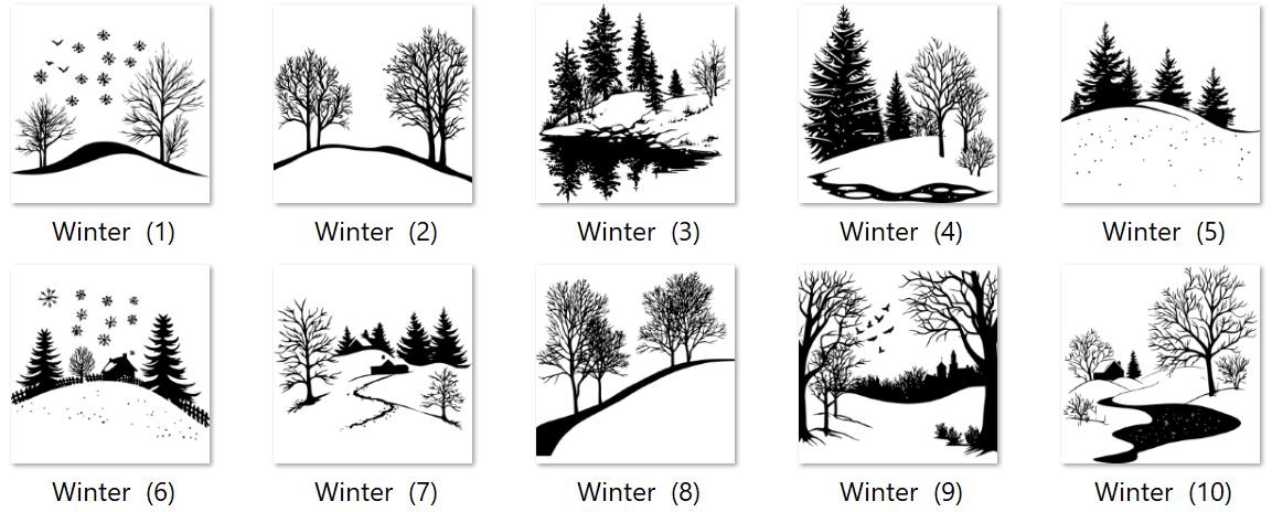 Winter Landscape SVG Bundle — 50 Snowy Scenery Illustrations and ...