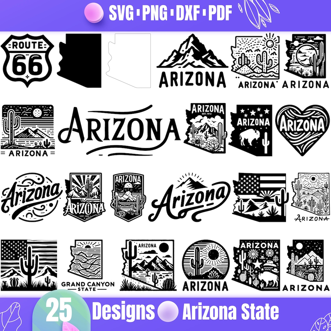 Arizona SVG Bundle, Desert Clipart, Cactus and Mountain Cut Files, USA ...