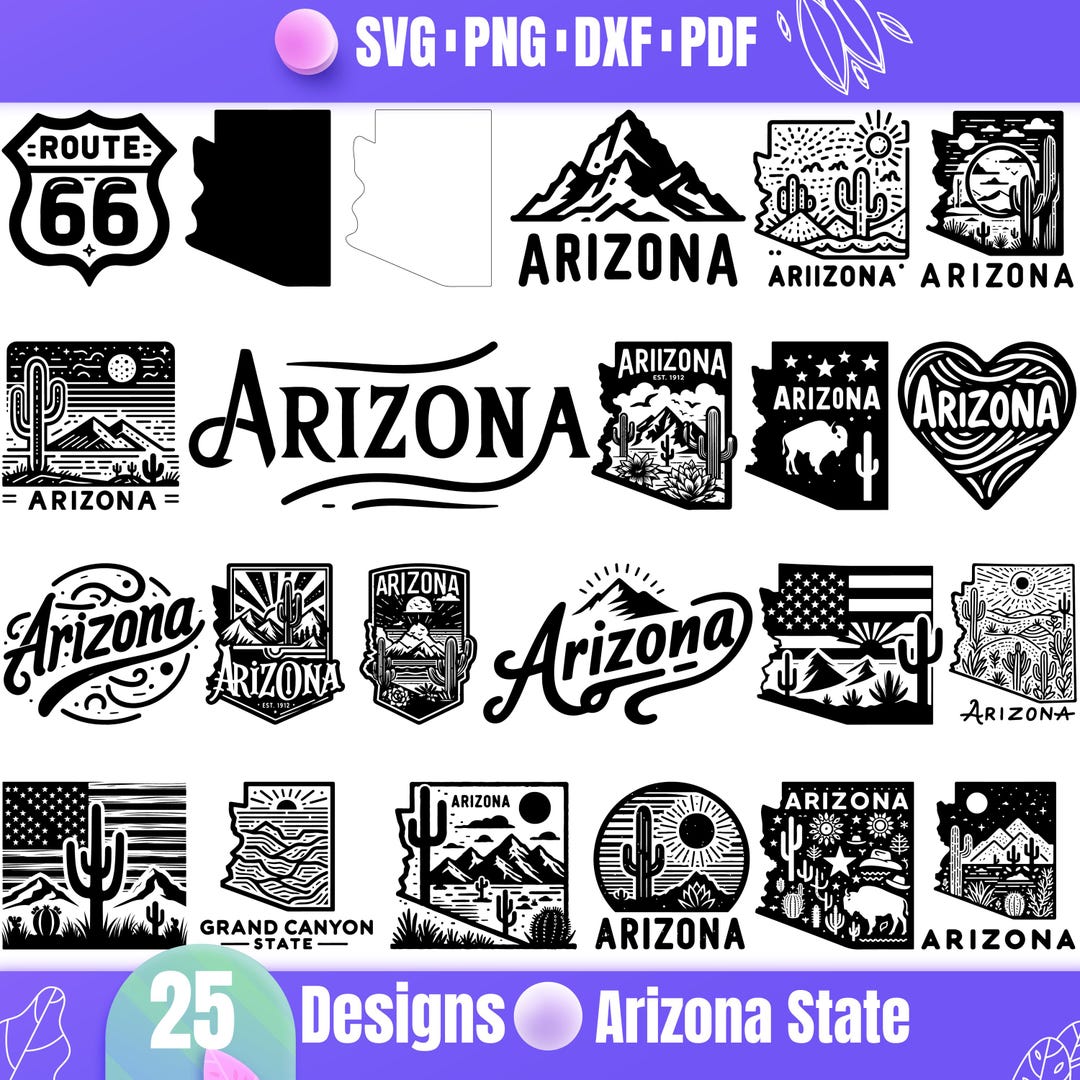 Arizona SVG Bundle, Desert Clipart, Cactus and Mountain Cut Files, USA ...