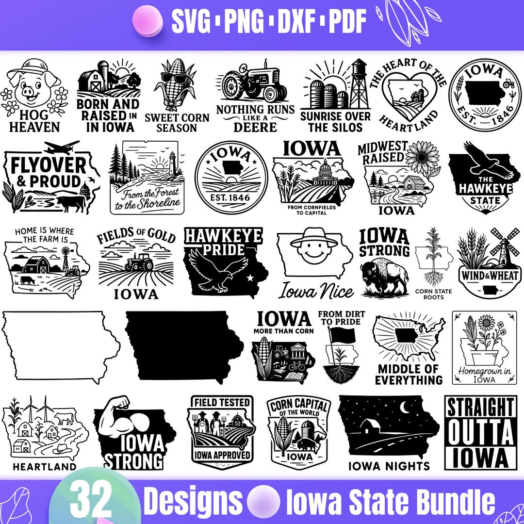 Iowa SVG Bundle | 32 Iowa State Designs | Heartland | Iowa Strong ...