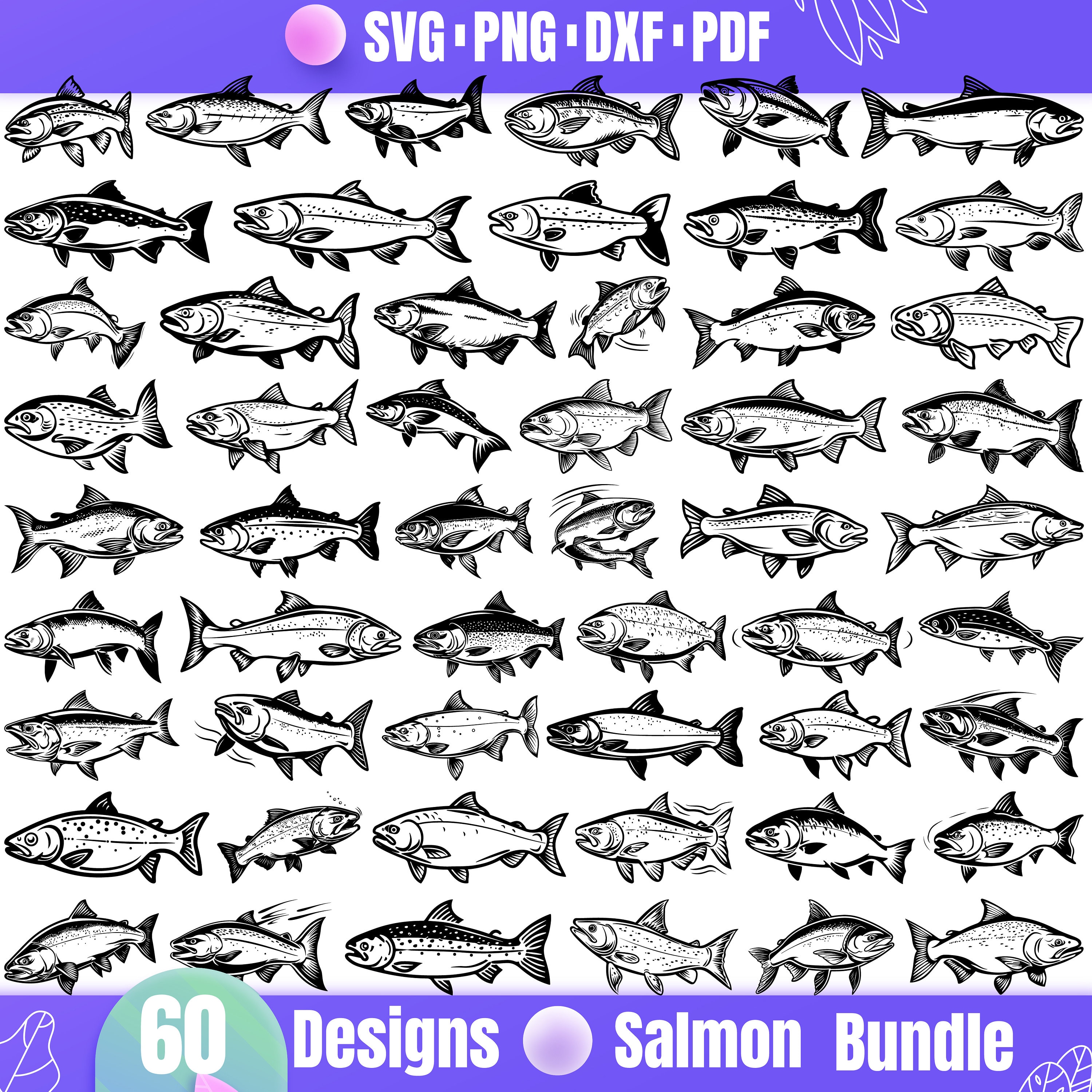 High Quality Salmon SVG Bundle, Salmon Dxf, Salmon Png, Salmon Vector ...