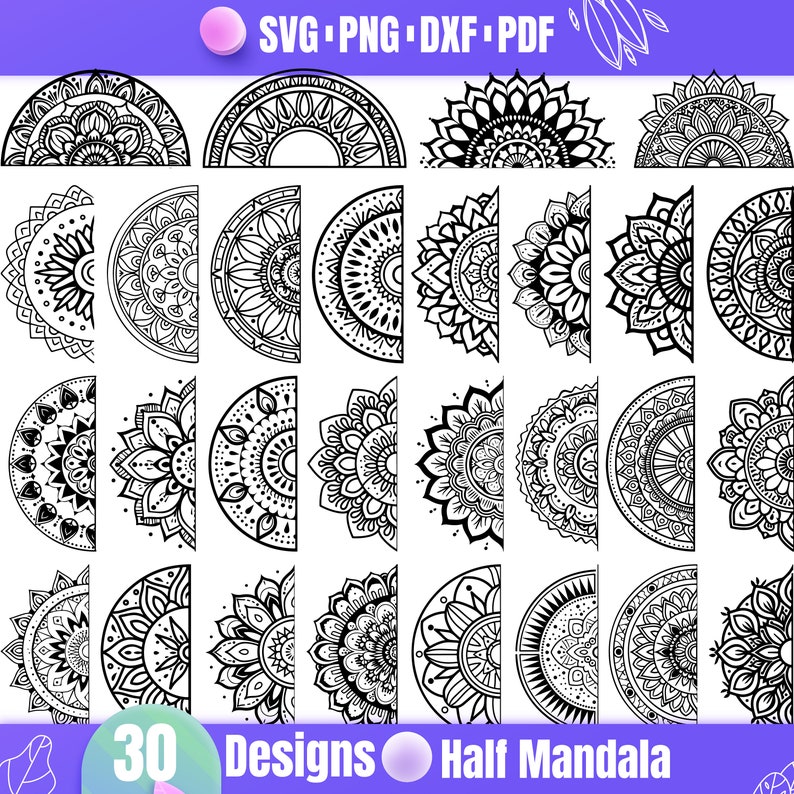 High Quality Half Mandala SVG Bundle, Half Mandala Dxf, Half Mandala ...