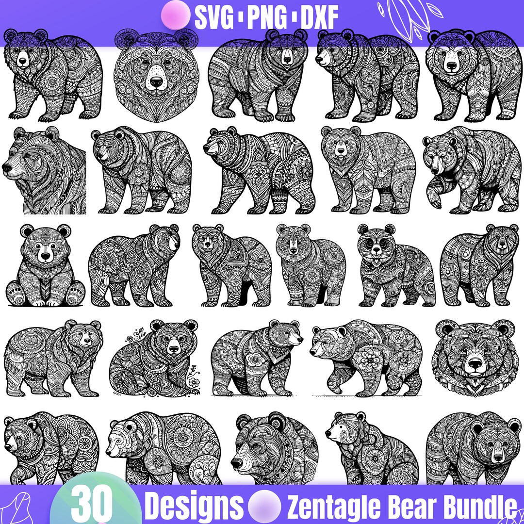 Zentangle Bear Svg - Intricate Animal Design for Crafts and DIY ...