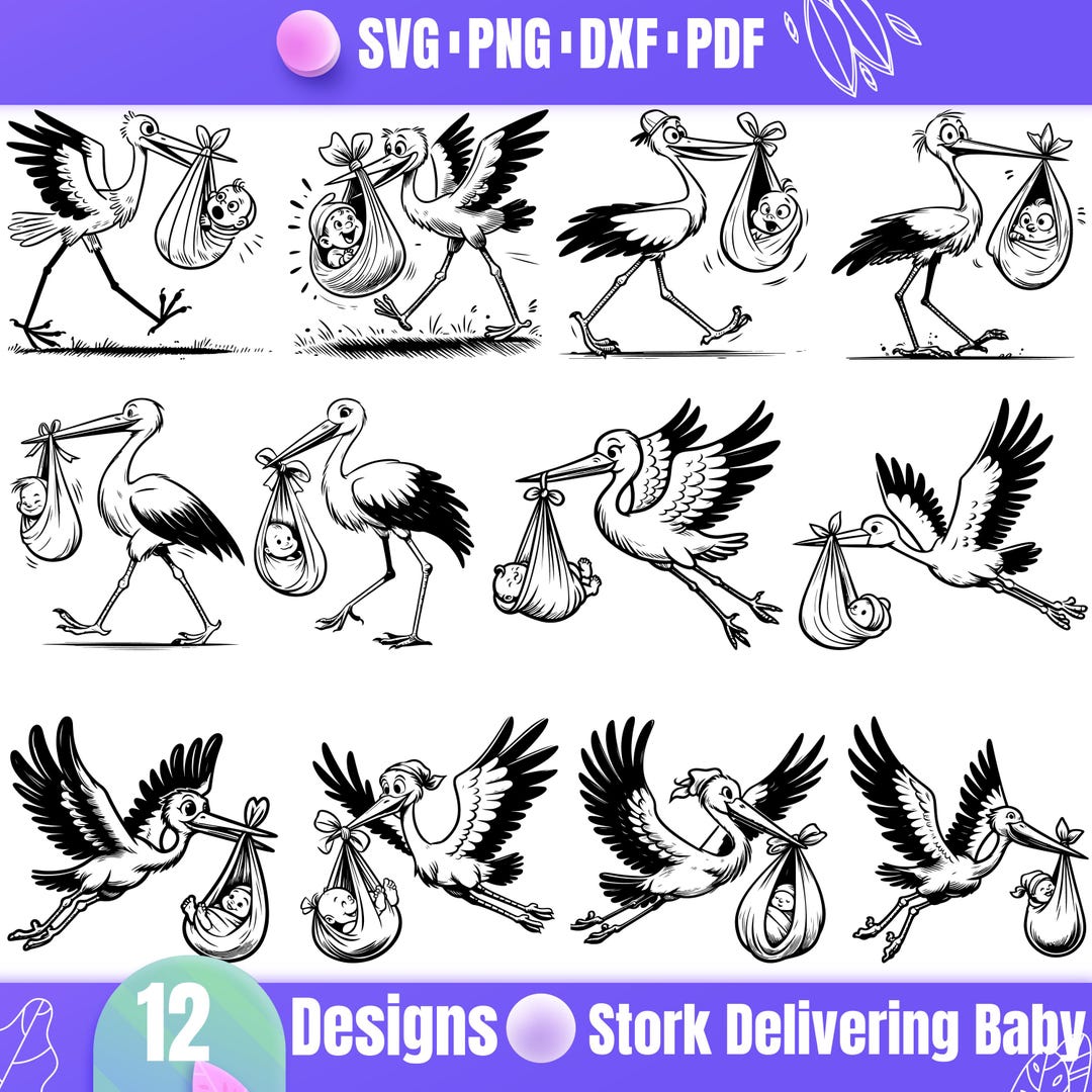 High Quality Stork Delivering Baby SVG Bundle, Stork and Baby Svg ...