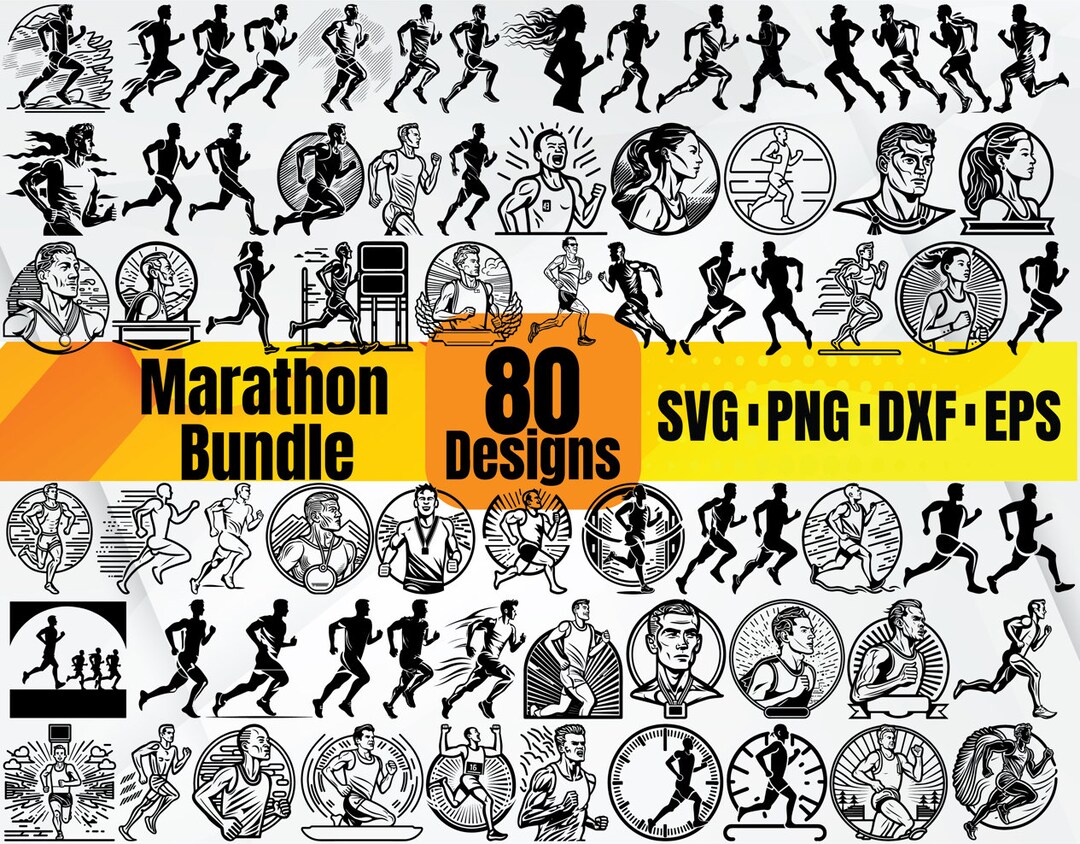 80 Marathon Bundle SVG| Running Silhouettes & Vector Clipart | Marathon ...