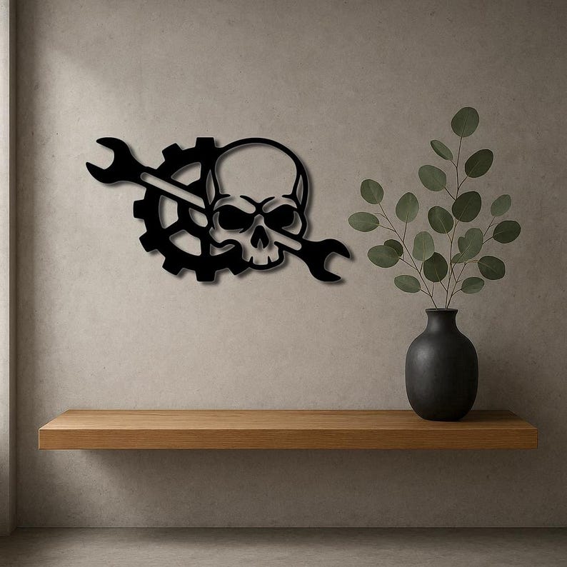 Skull Mechanic SVG DXF Cutting Files – Flaming Skull With Crossed ...
