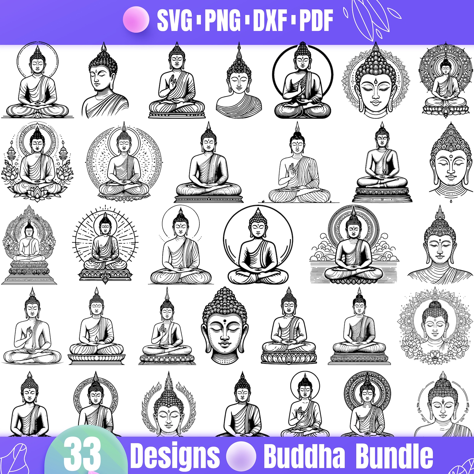 High Quality Buddha SVG Bundle, Buddha Dxf, Buddha Png, Buddha Vector ...