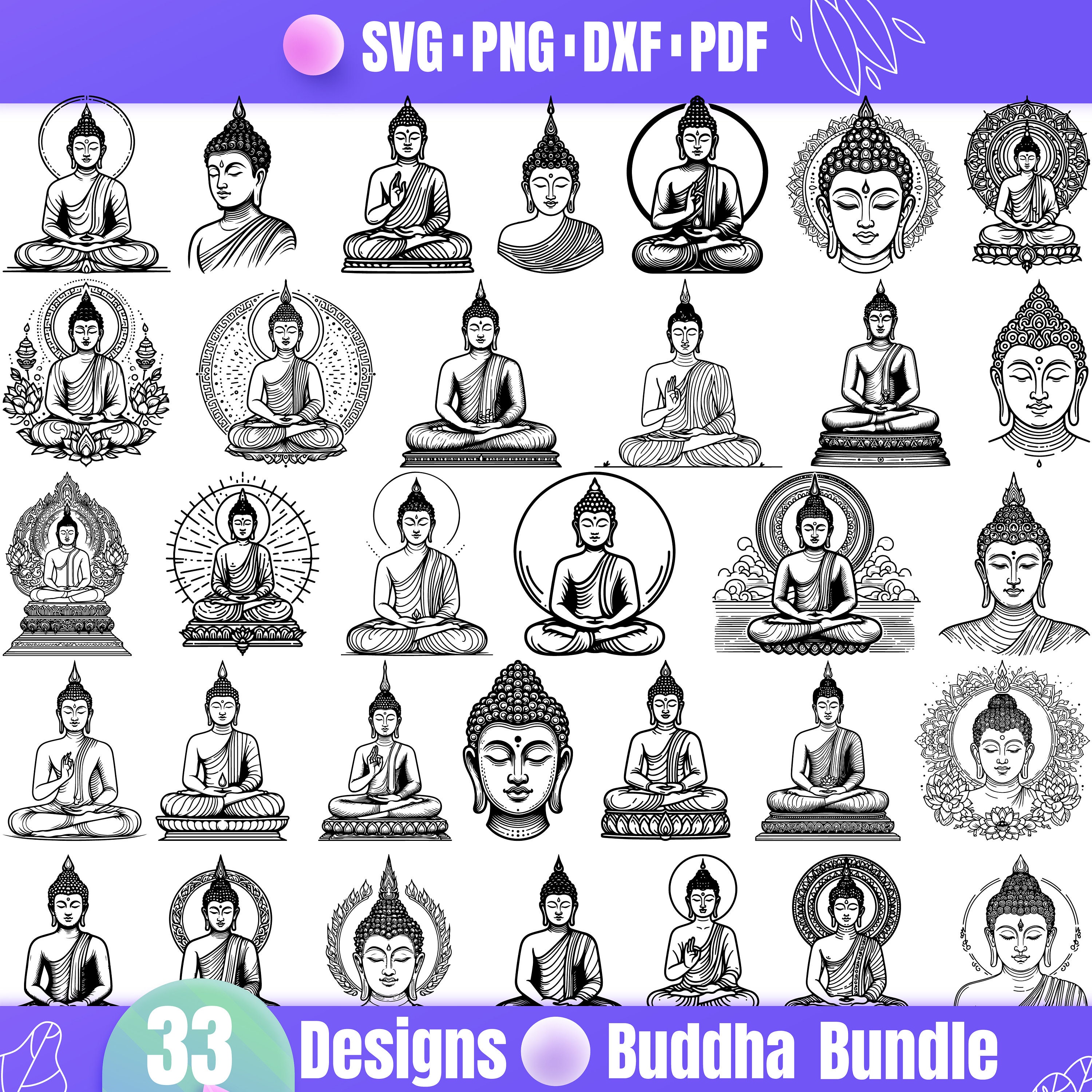 High Quality Buddha SVG Bundle, Buddha Dxf, Buddha Png, Buddha Vector ...