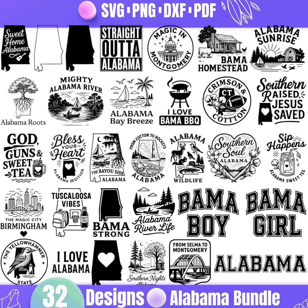 Alabama SVG Bundle | 32 Alabama State Designs | Bama Boy, Bama Girl ...