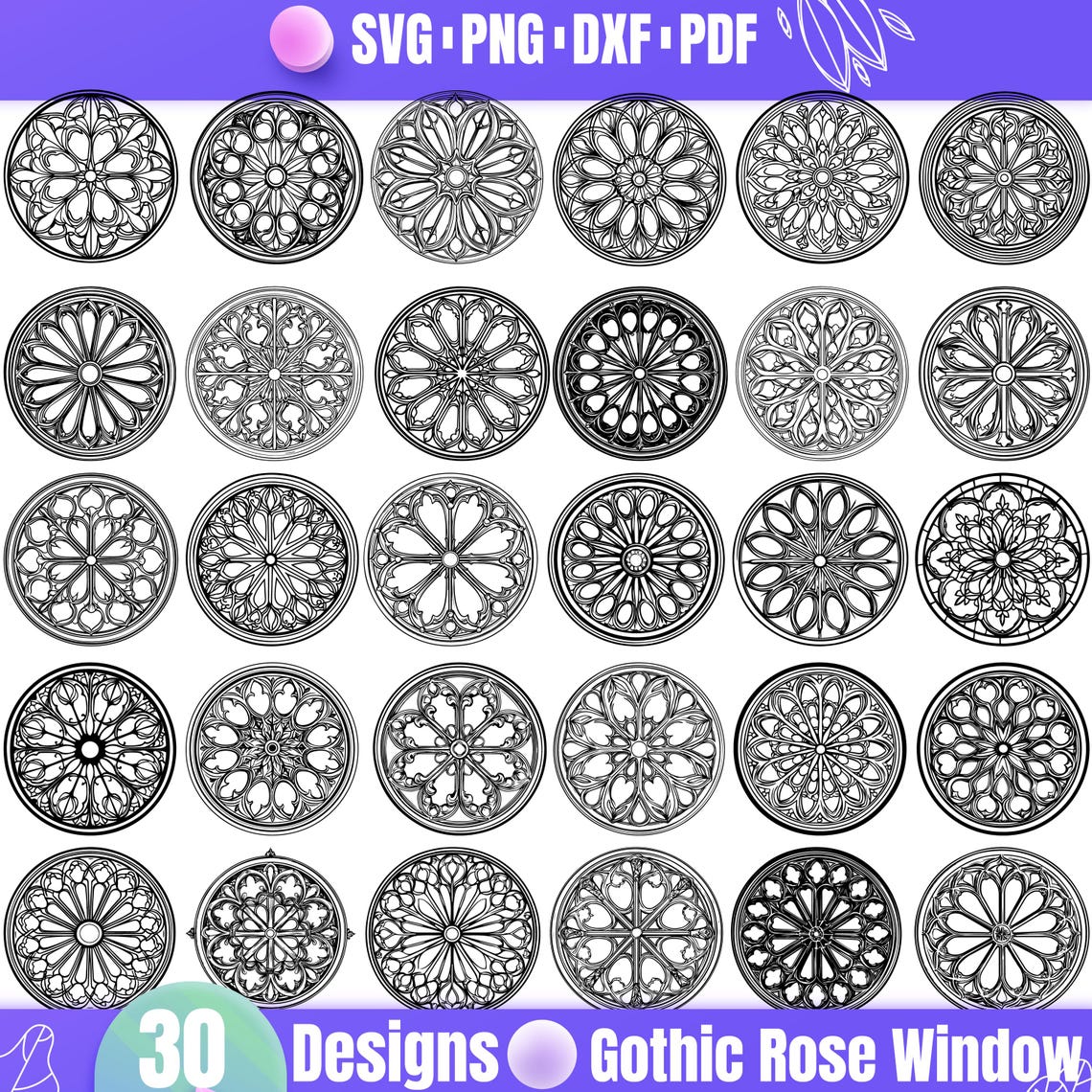 High Quality Gothic Rose Window SVG Bundle, Round Window Dxf, Round ...