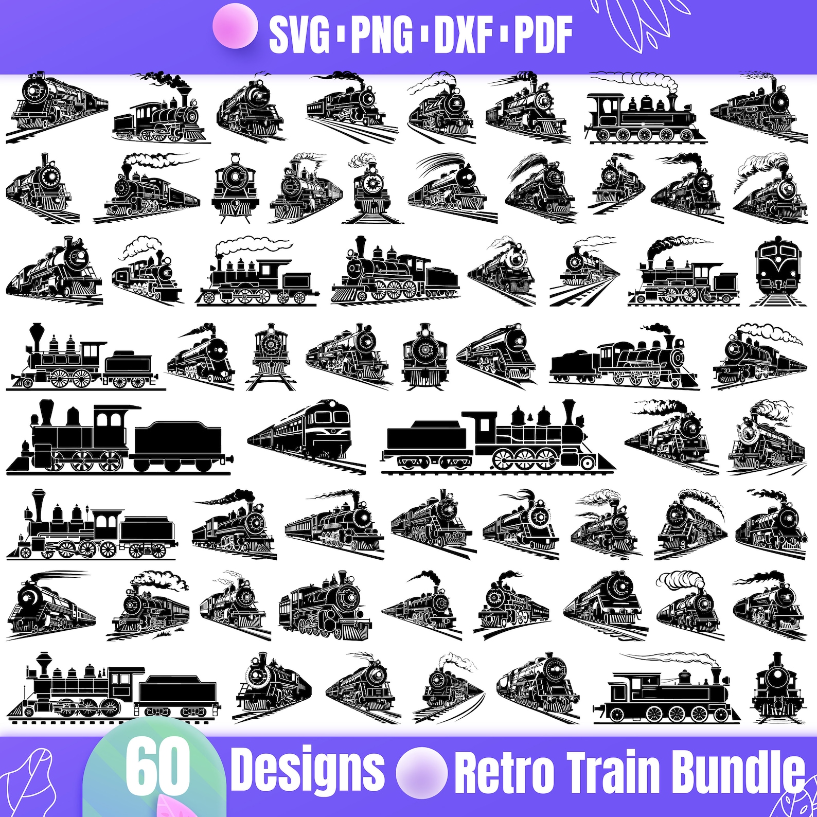 High Quality Retro Train SVG Bundle, Retro Train Dxf, Retro Train Png ...