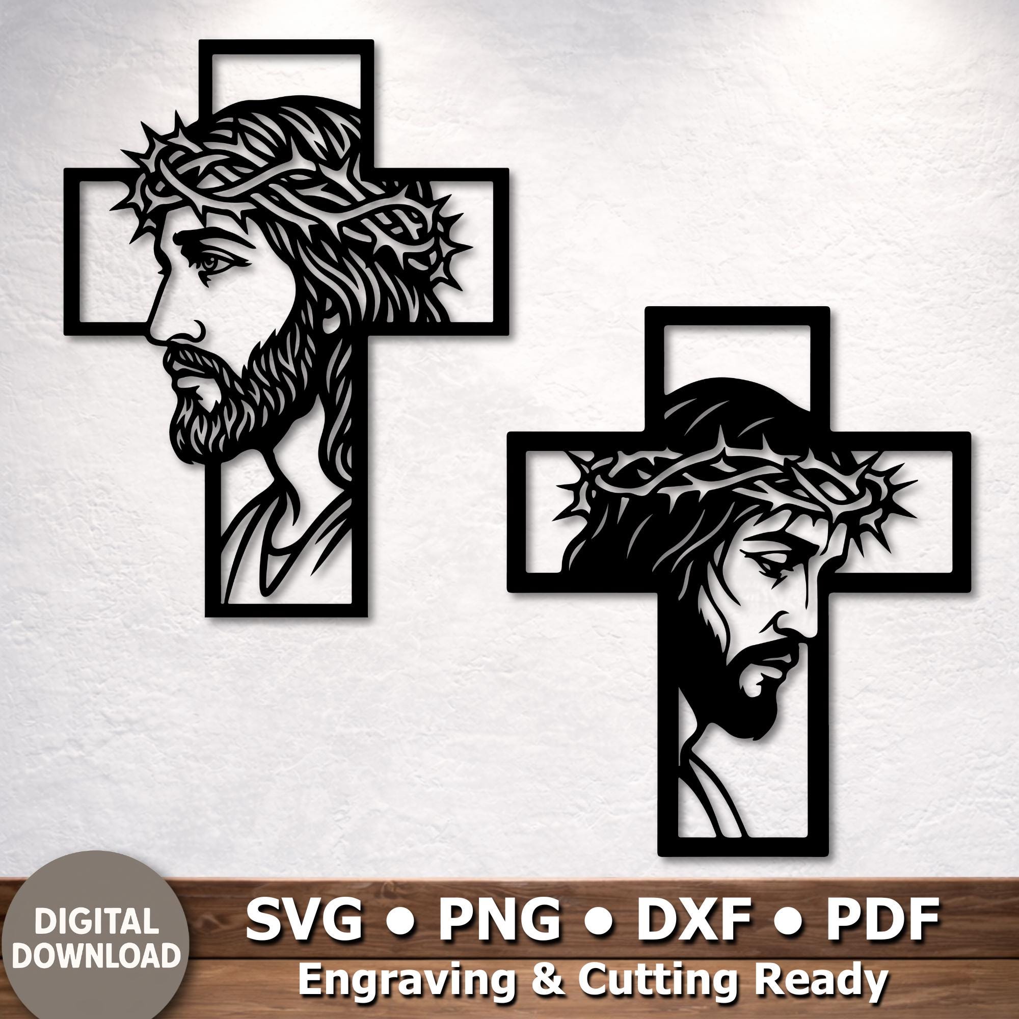 Jesus Cross SVG Cut File, Jesus Face Cross, DXF for Plasma & Laser ...