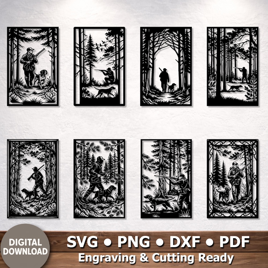 Hunting Panel SVG DXF, Hunter and Duck Hunting Scene, Silhouette Cut ...