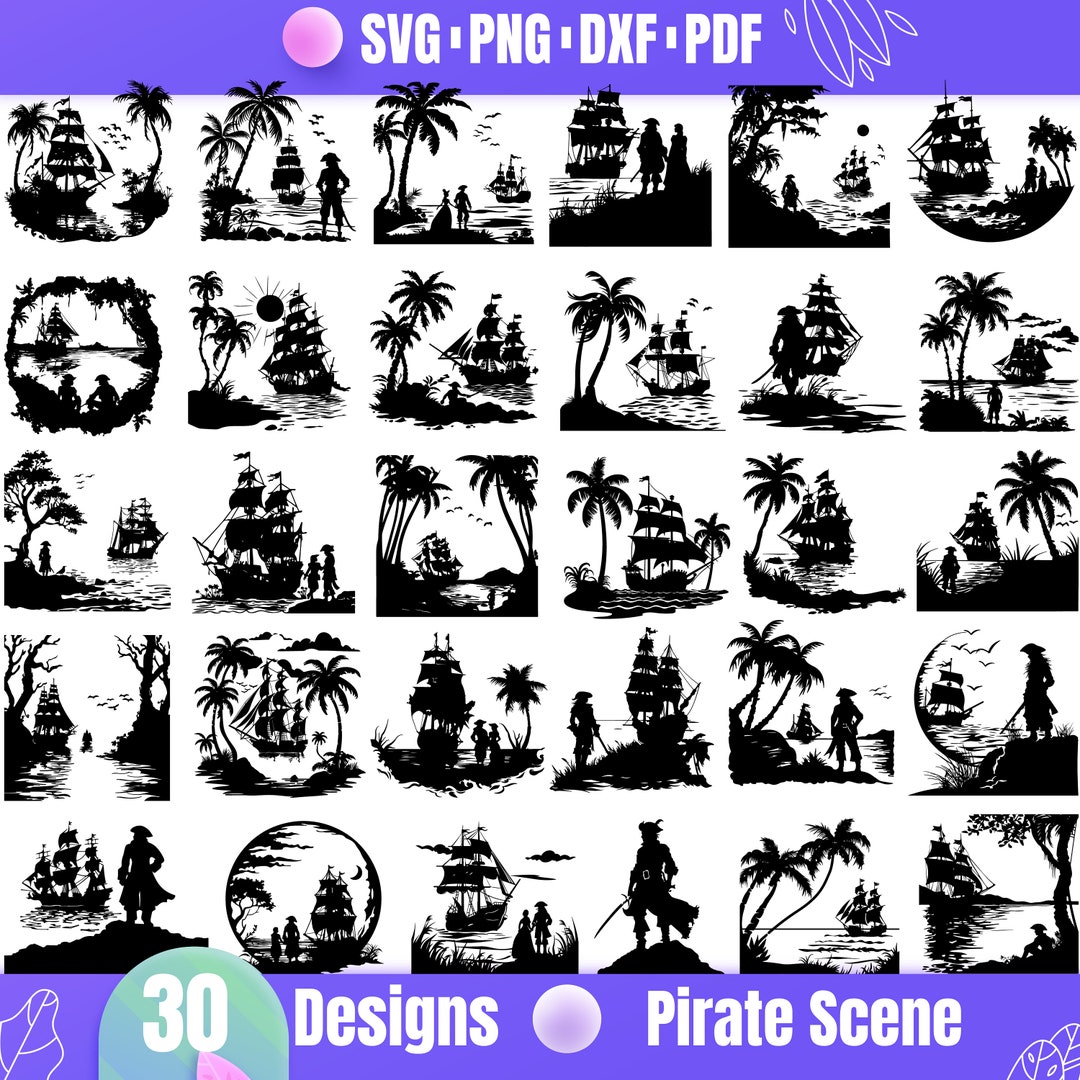 Pirate Scene SVG Bundle: Nautical Pirate Ship Clipart (digital Download ...