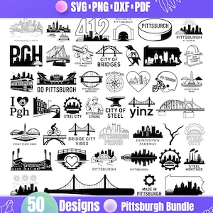 Pittsburgh SVG Bundle | 50 Steel City Clipart Designs | City of Bridges ...