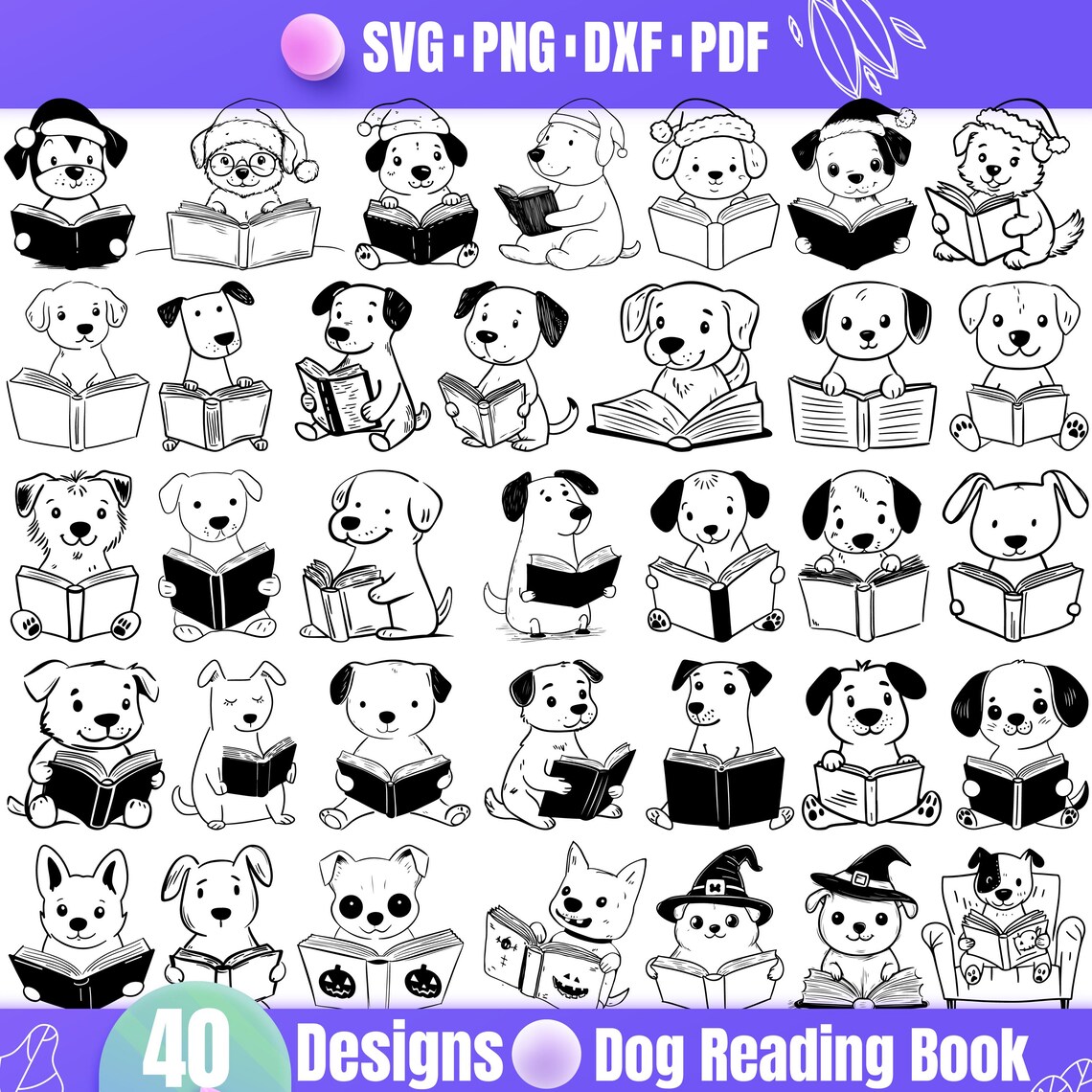 High Quality Dog Reading SVG Bundle, Reading Dog, Cute Dog, Book Lover ...