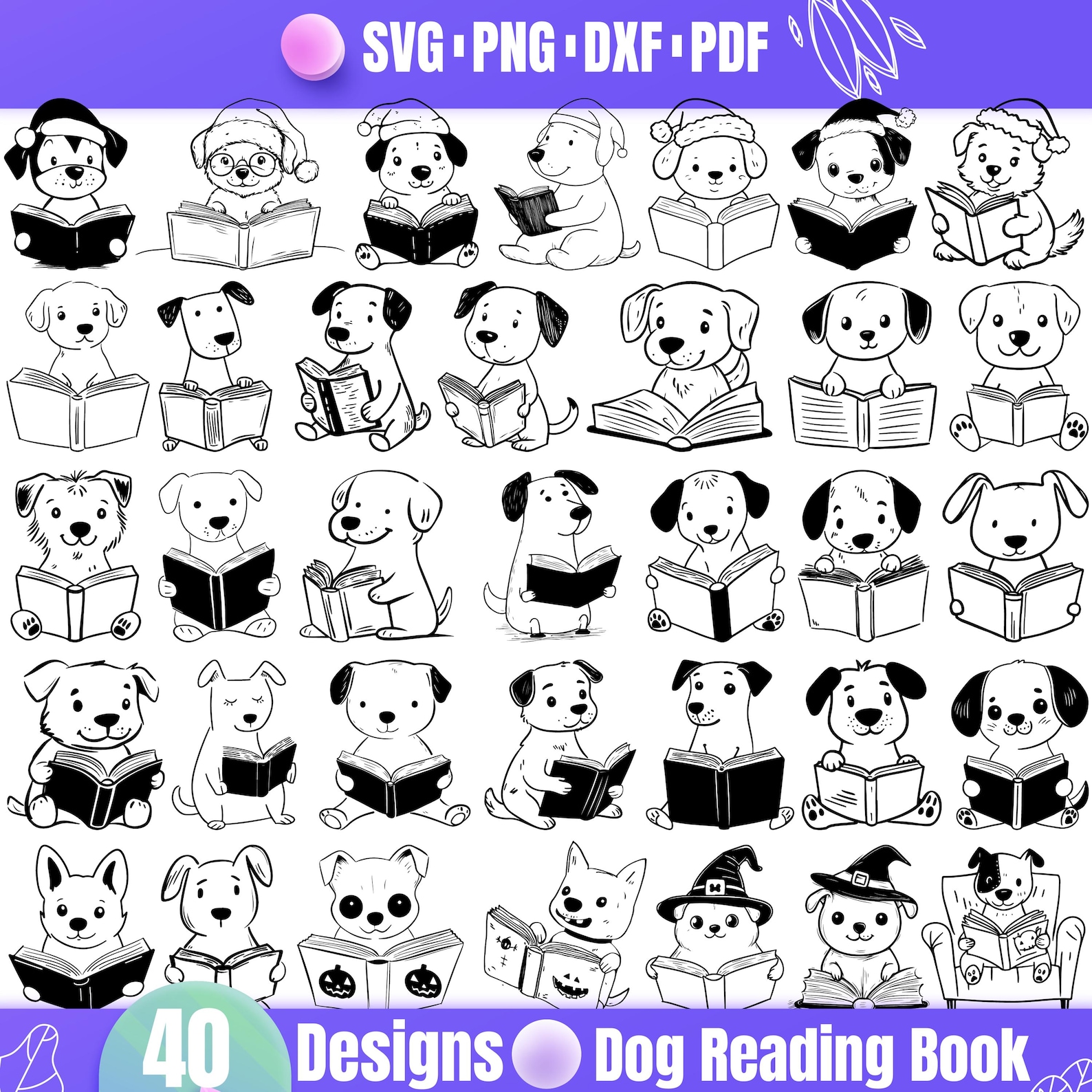 High Quality Dog Reading SVG Bundle, Reading Dog, Cute Dog, Book Lover ...