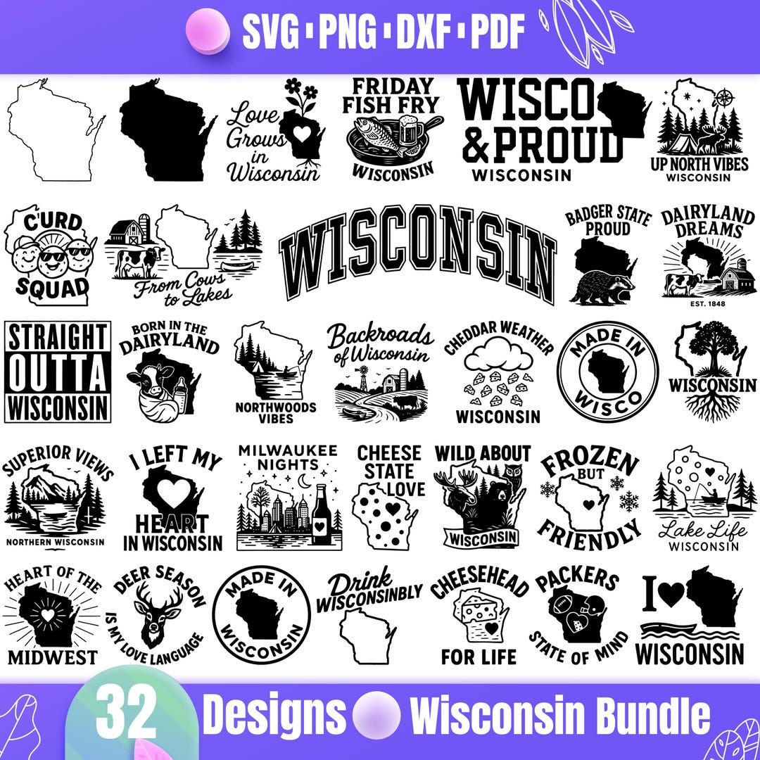 Wisconsin SVG Bundle | 32 Wisconsin State Designs | Milwaukee Nights ...