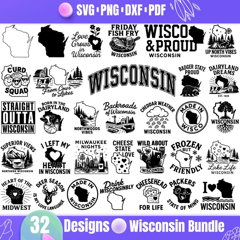 Wisconsin Designs Svg - Etsy