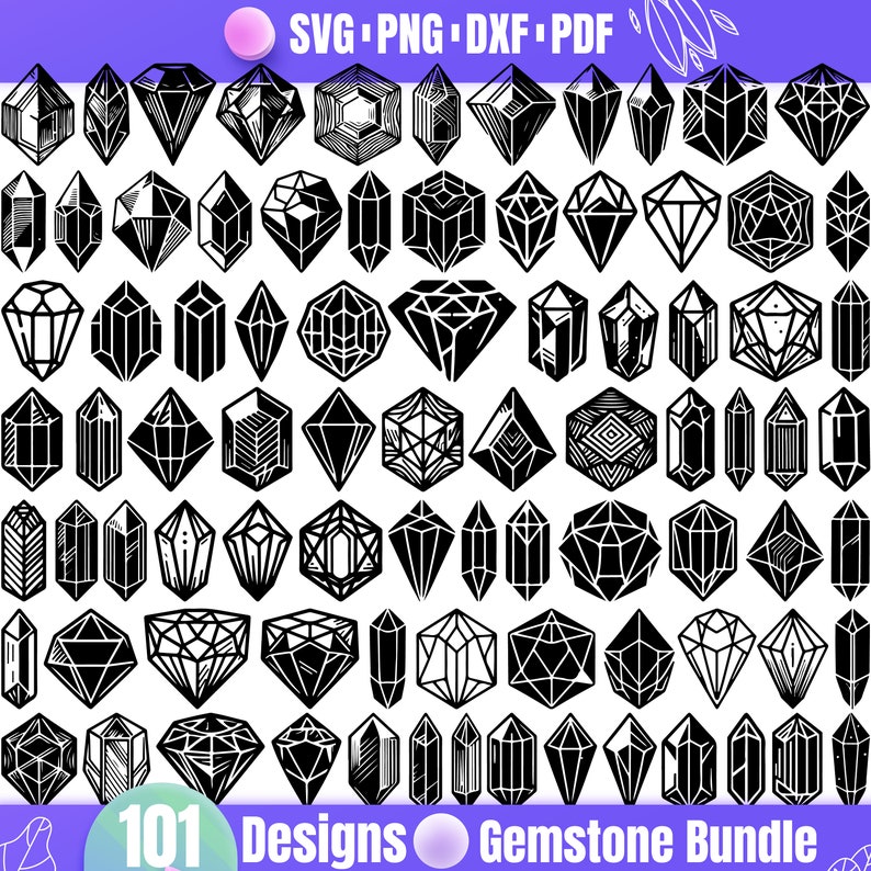 Gemstone SVG Bundle | 101 Crystal Clipart Designs | Diamond & Quartz ...