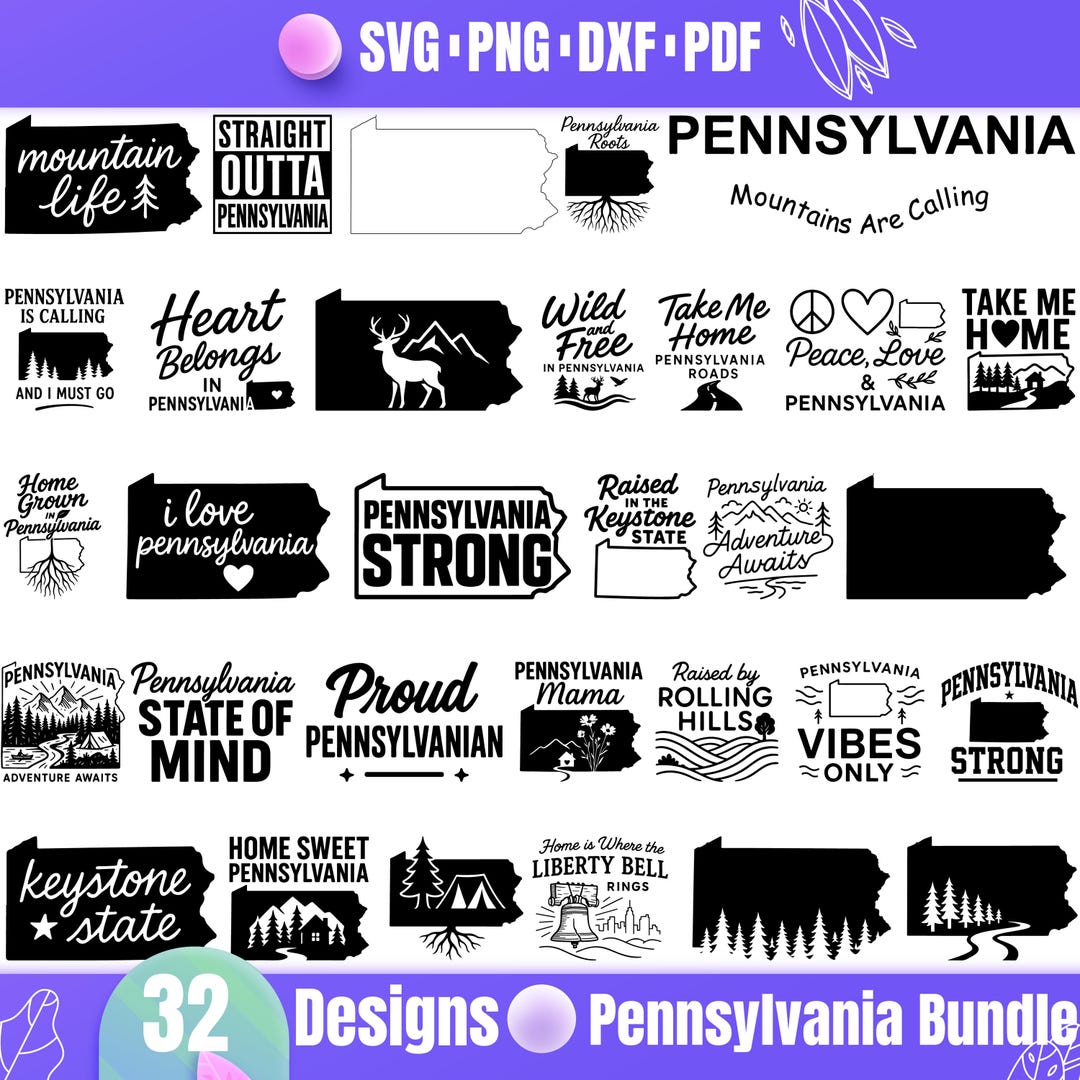 Pennsylvania SVG Bundle | 32 Pennsylvania State Designs| Png, Dxf, Pdf ...