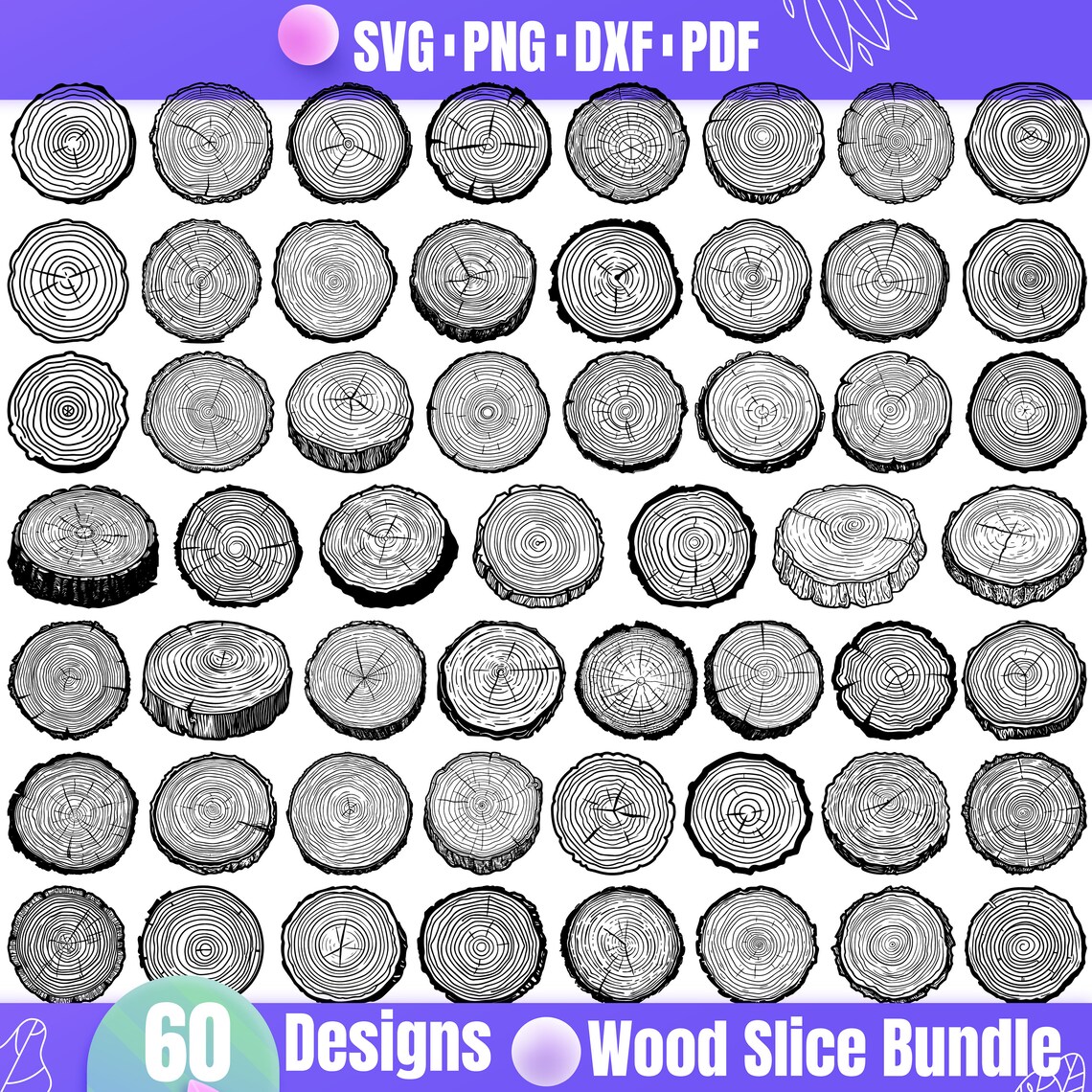 High Quality Wood Slice SVG Bundle, Wood Slice Dxf, Wood Slice Png ...
