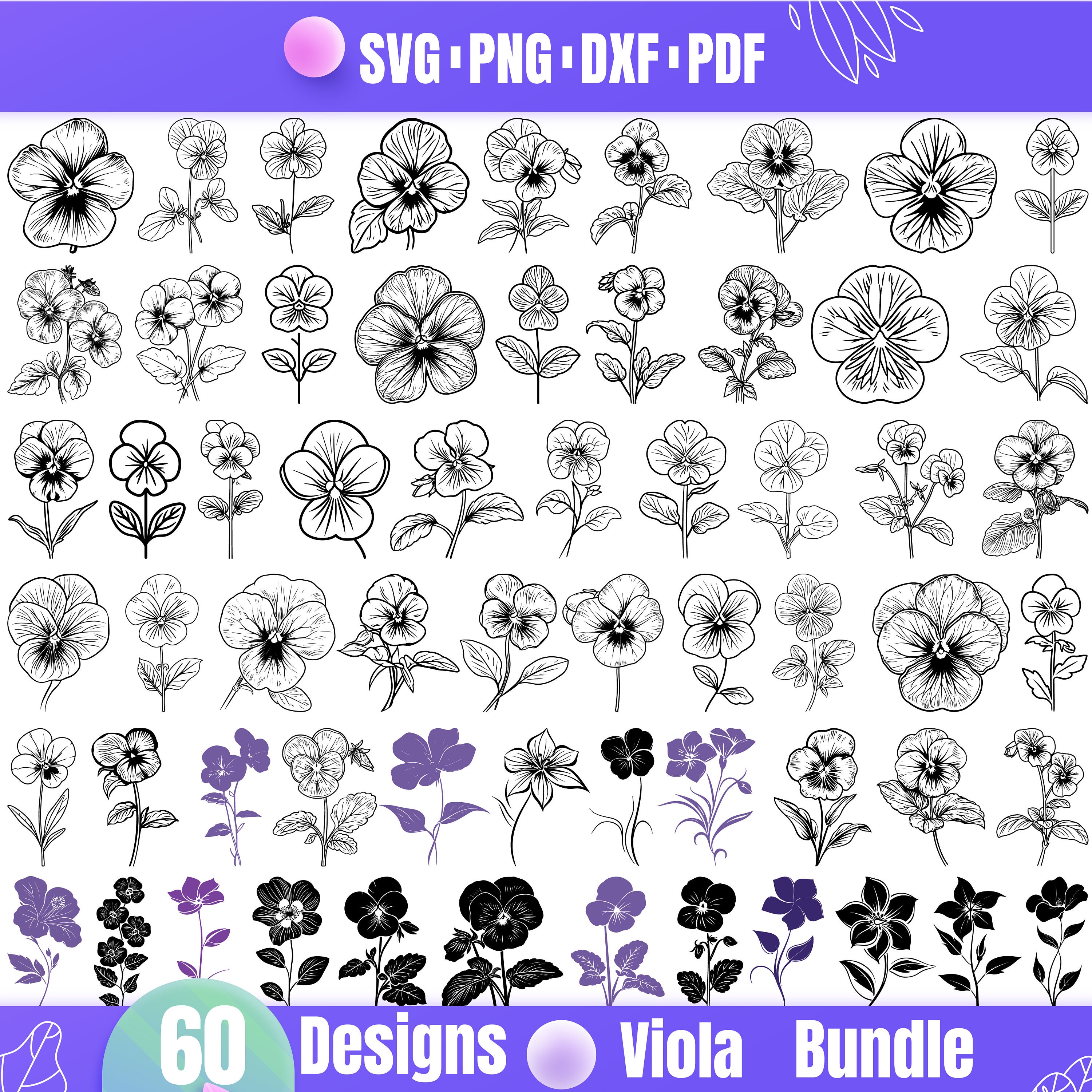High Quality Viola Flower SVG Bundle, Viola Flower Dxf, Viola Flower ...