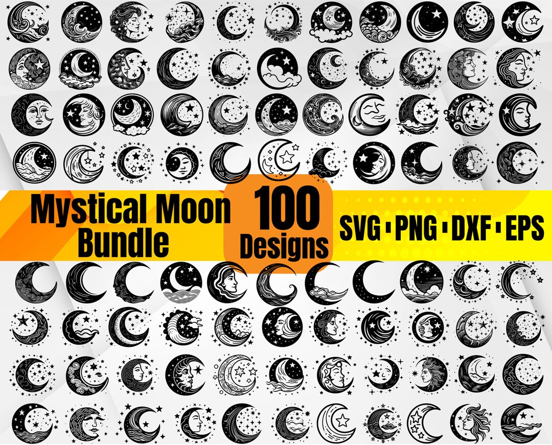 Mystical Moon SVG – Enchanted Lunar Design, Celestial Moon Clipart ...
