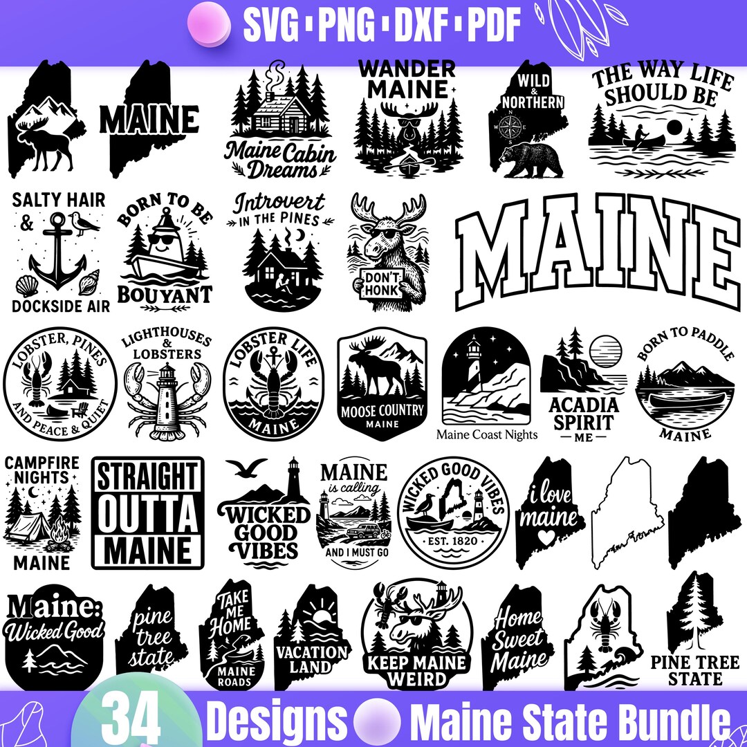 Maine SVG Bundle | 34 Maine State Designs | Acadia |vacationland ...