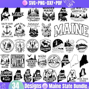 Maine SVG Bundle | 34 Maine State Designs | Acadia |vacationland ...