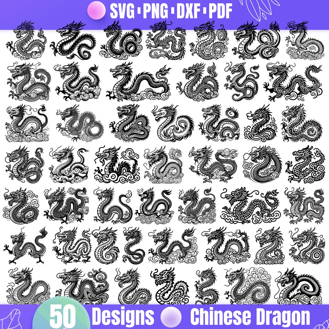 High Quality Chinese Dragon SVG Bundle, Chinese Dragon Dxf, Chinese ...