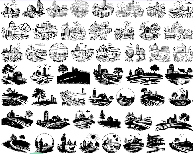 Farm Scene SVG Bundle, Farm Scene Dxf, Farm Scene Png, Farm Scene ...