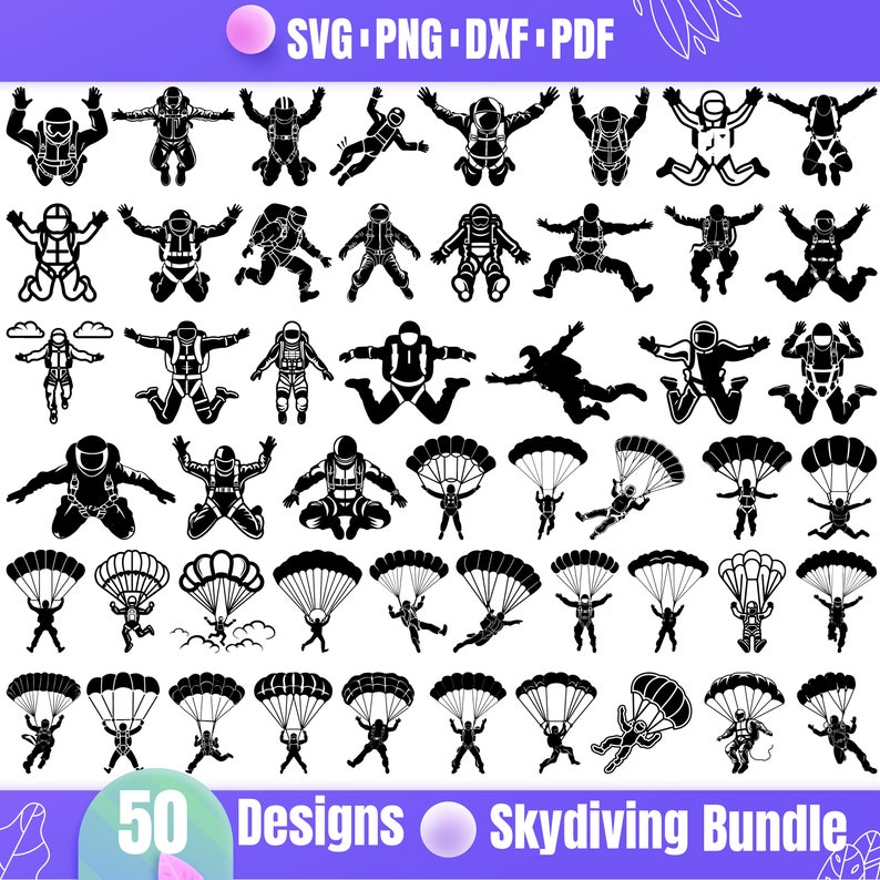High Quality Skydiving SVG Bundle, Skydiver Svg, Parachute Svg, Sky ...
