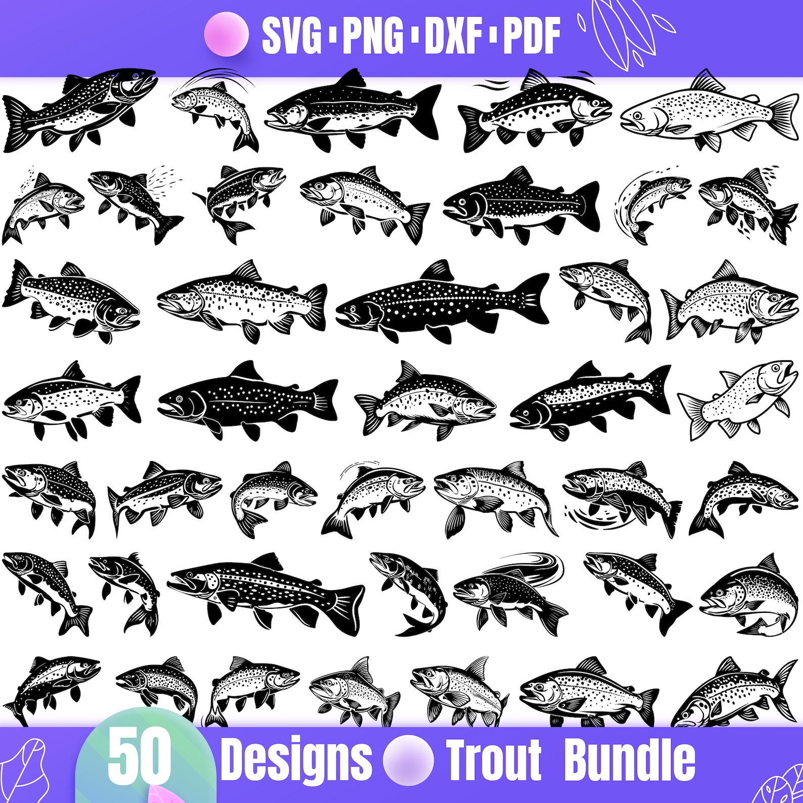 High Quality Trout SVG Bundle, Trout Dxf, Trout Png, Trout Vector ...