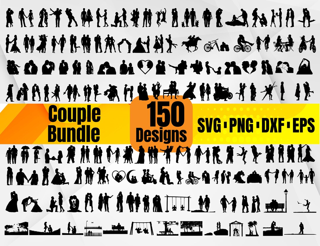 150 Couple SVG Bundle, Romantic Silhouette for Laser Cut, Wedding ...