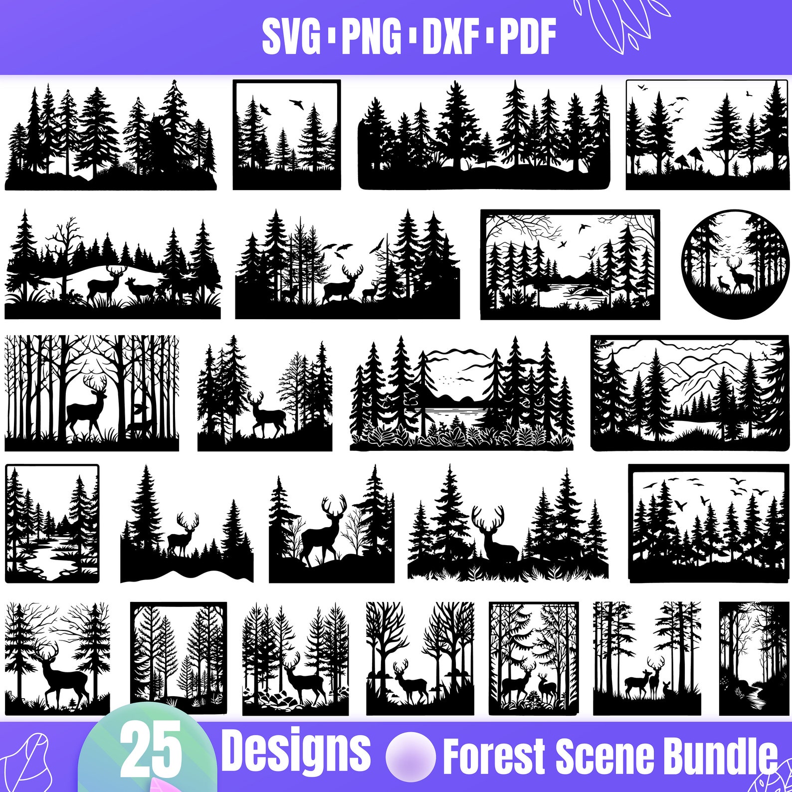 High Quality Forest Scene SVG Bundle, Forest Scene Dxf, Forest Scene ...