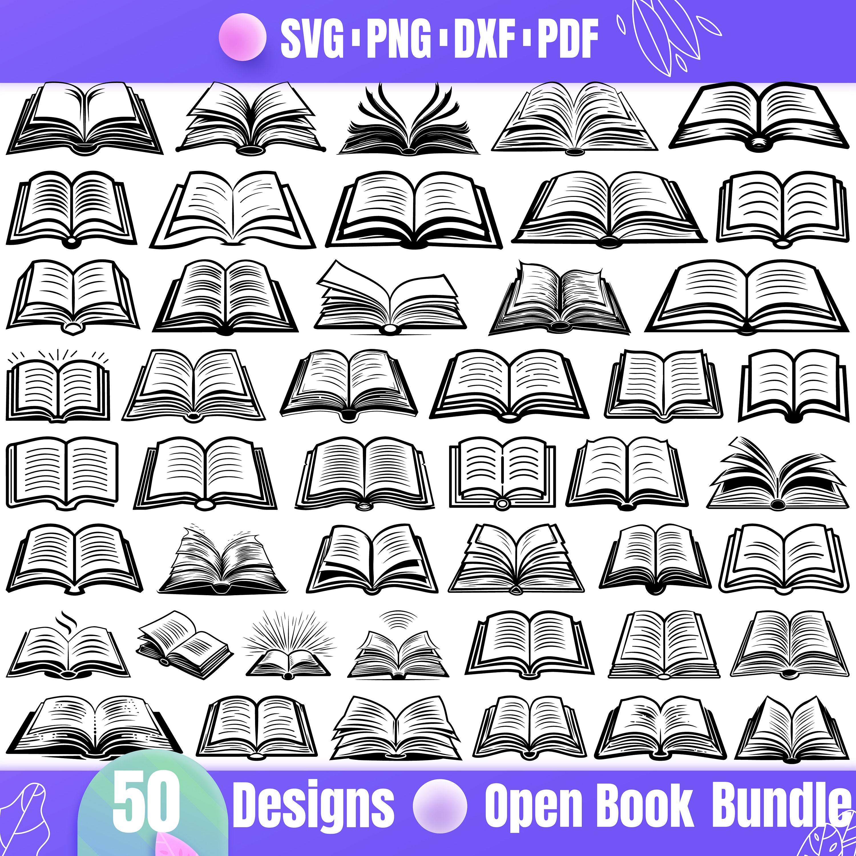 High Quality Open Book SVG Bundle, Open Book Dxf, Open Book Png, Open ...