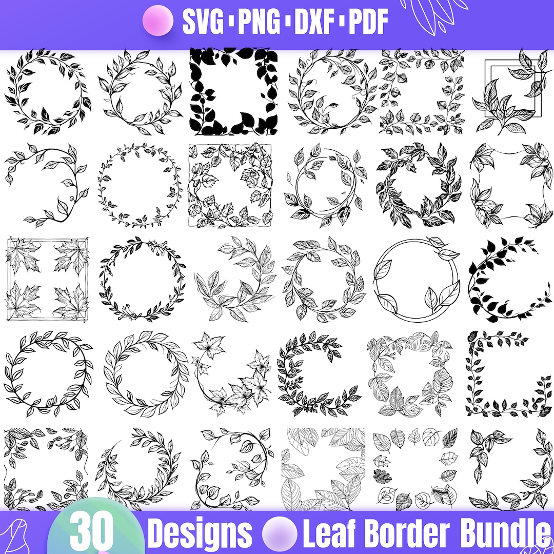 High Quality Leaf Border SVG Bundle, Leaf Border Dxf, Leaf Border Png ...
