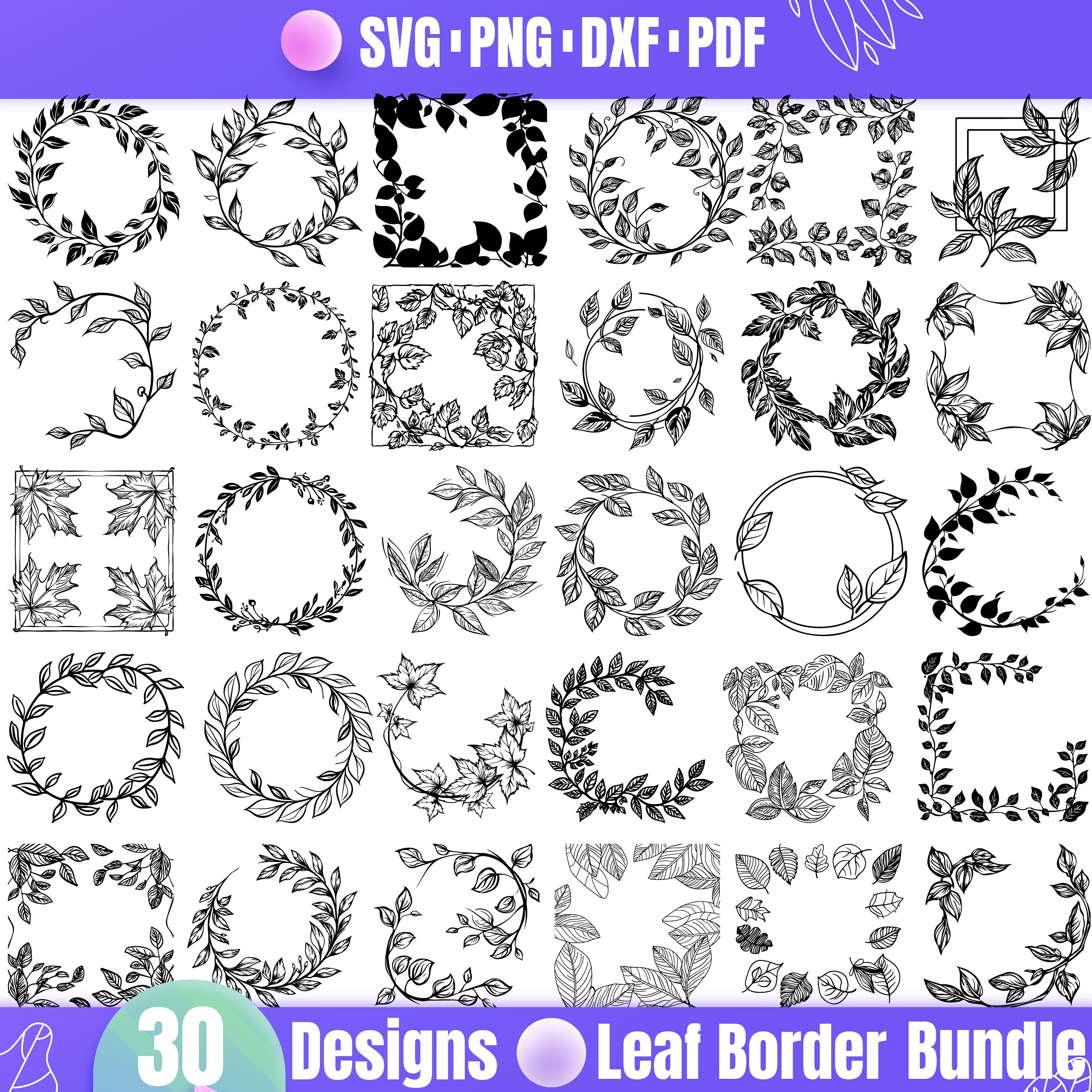 High Quality Leaf Border SVG Bundle, Leaf Border Dxf, Leaf Border Png ...