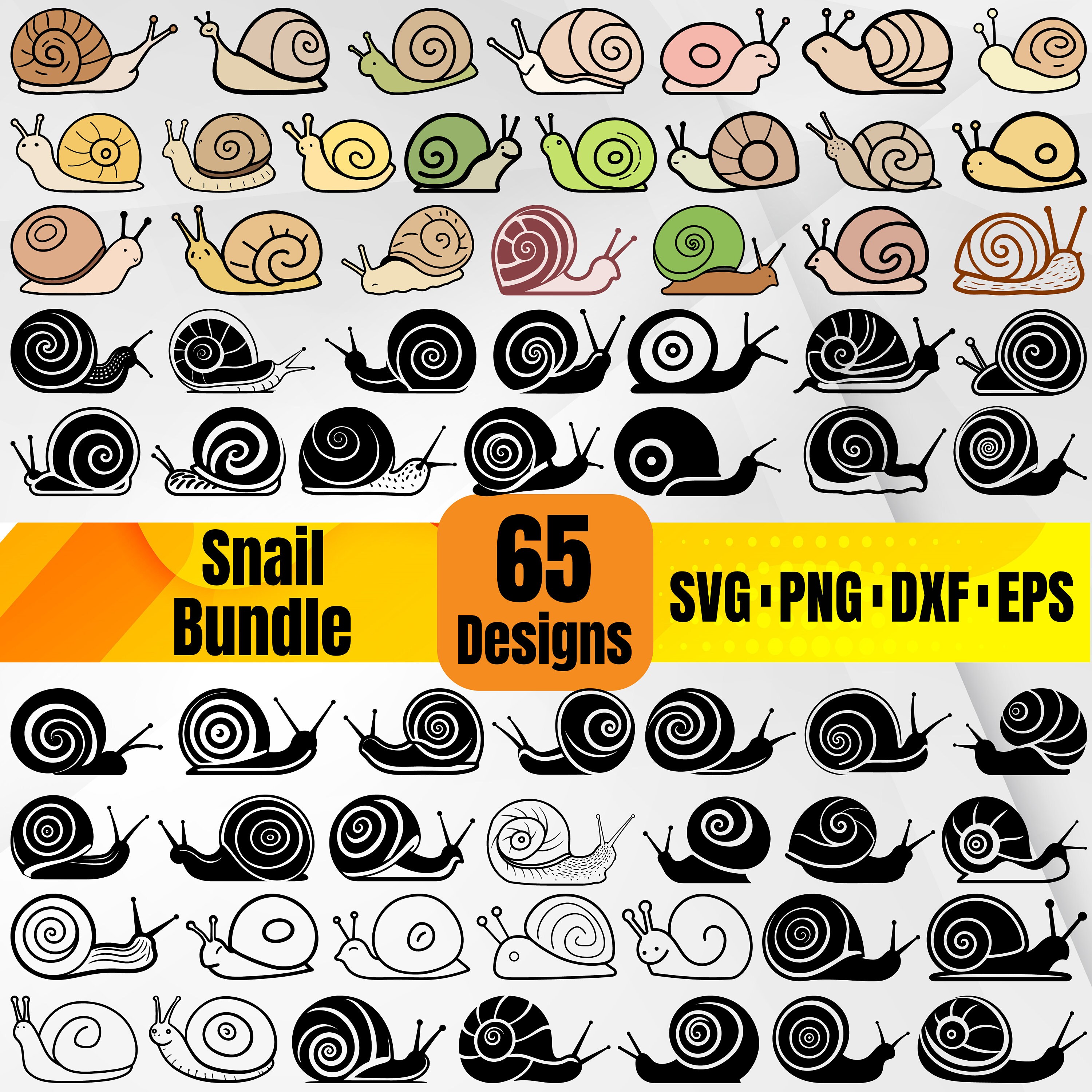65 Snail SVG Bundle, Cute Garden Snail Silhouette for Laser Cut, Snail ...