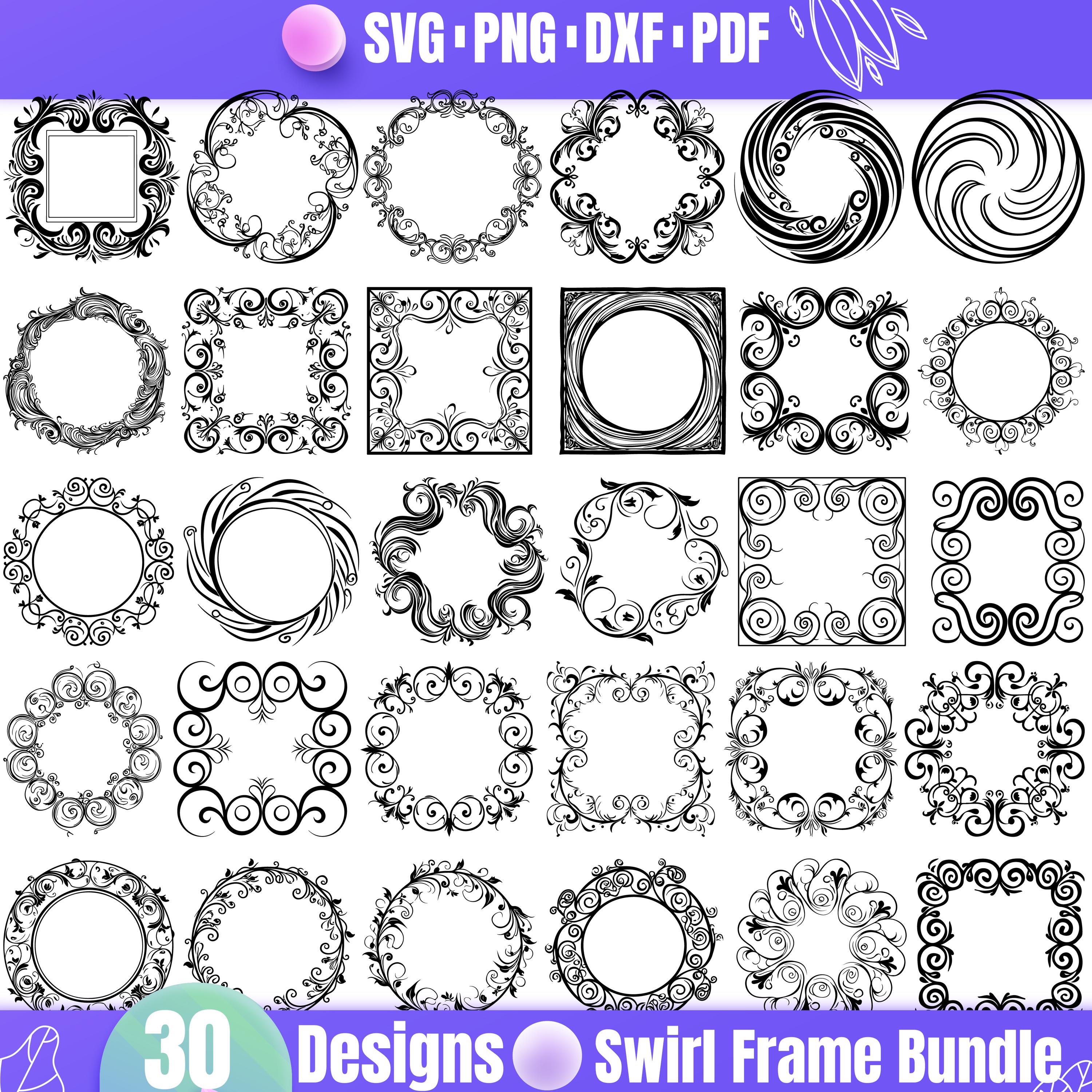 30 Swirl Frame SVG Bundle – Decorative Borders, Ornamental Round and ...
