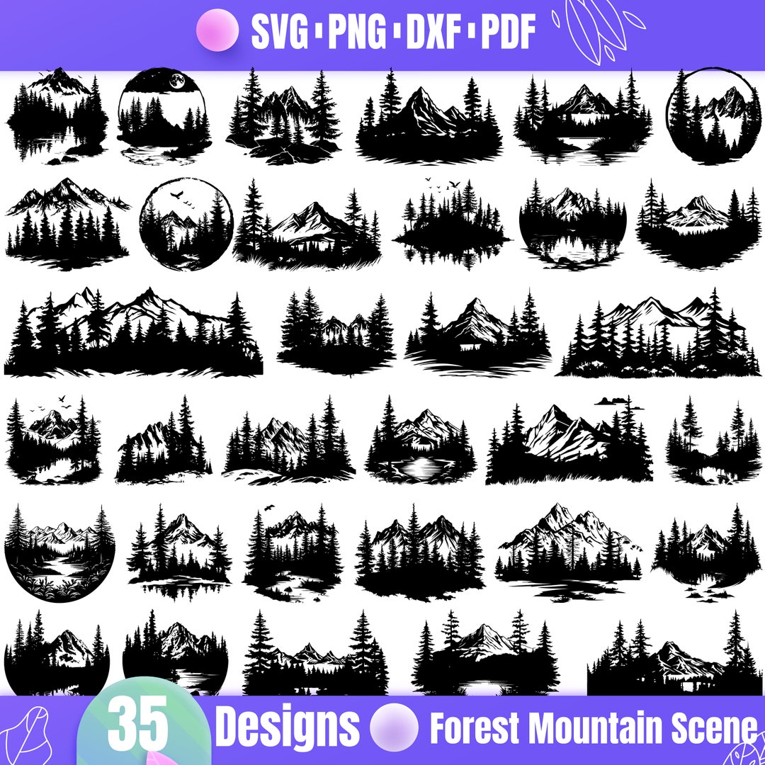 High Quality Forest Mountain Scene SVG Bundle, Forest Mountain Scene ...