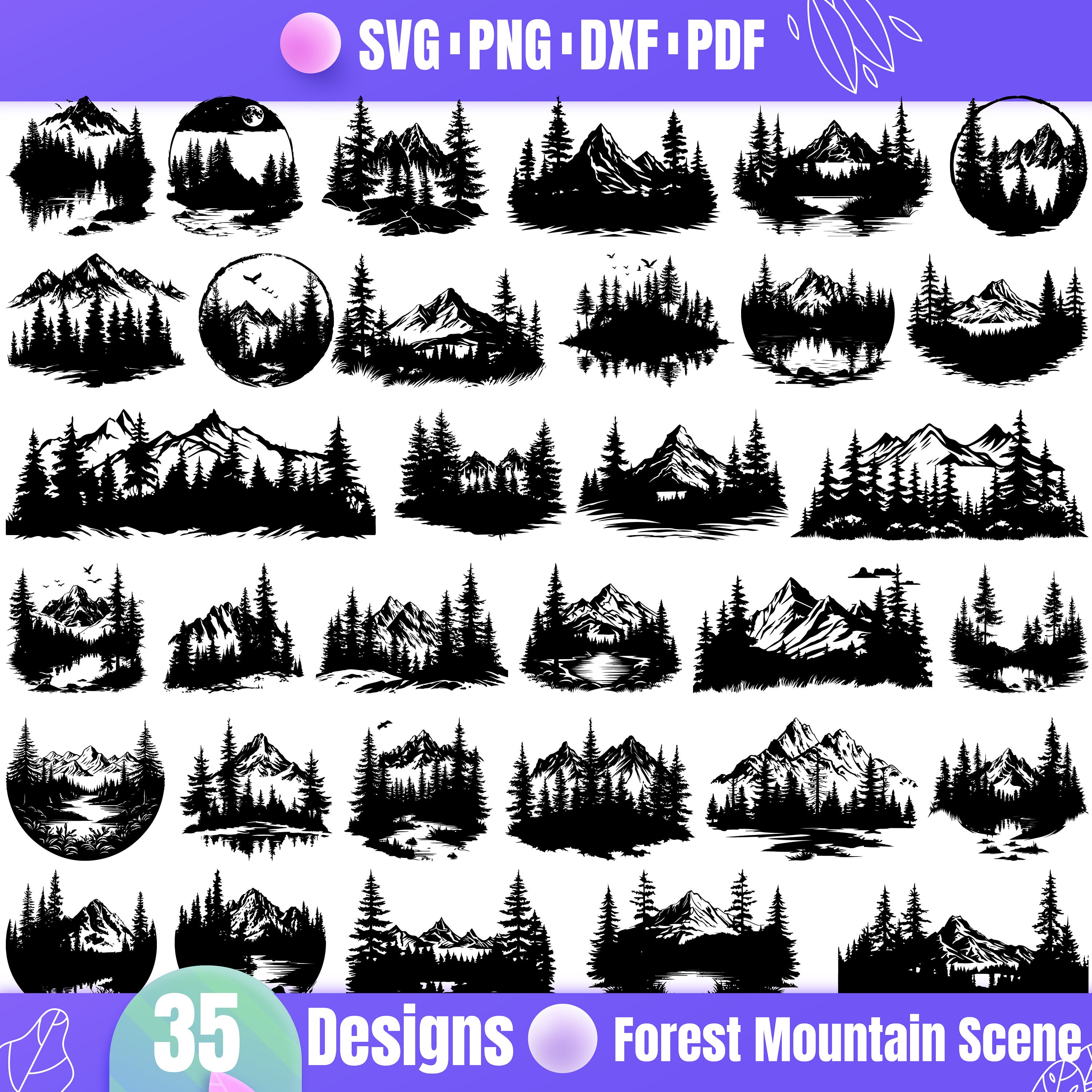 High Quality Forest Mountain Scene SVG Bundle, Forest Mountain Scene ...