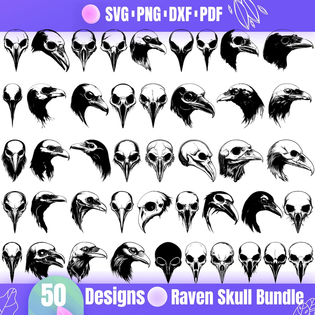High Quality Raven Skull SVG Bundle, Raven Skull Dxf, Raven Skull Png ...