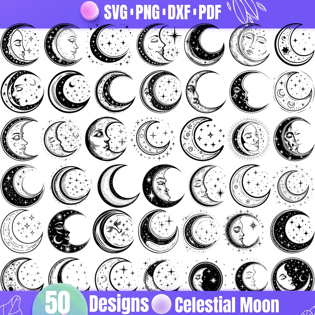 High Quality Celestial Moon SVG Bundle, Celestial Moon Dxf, Celestial ...