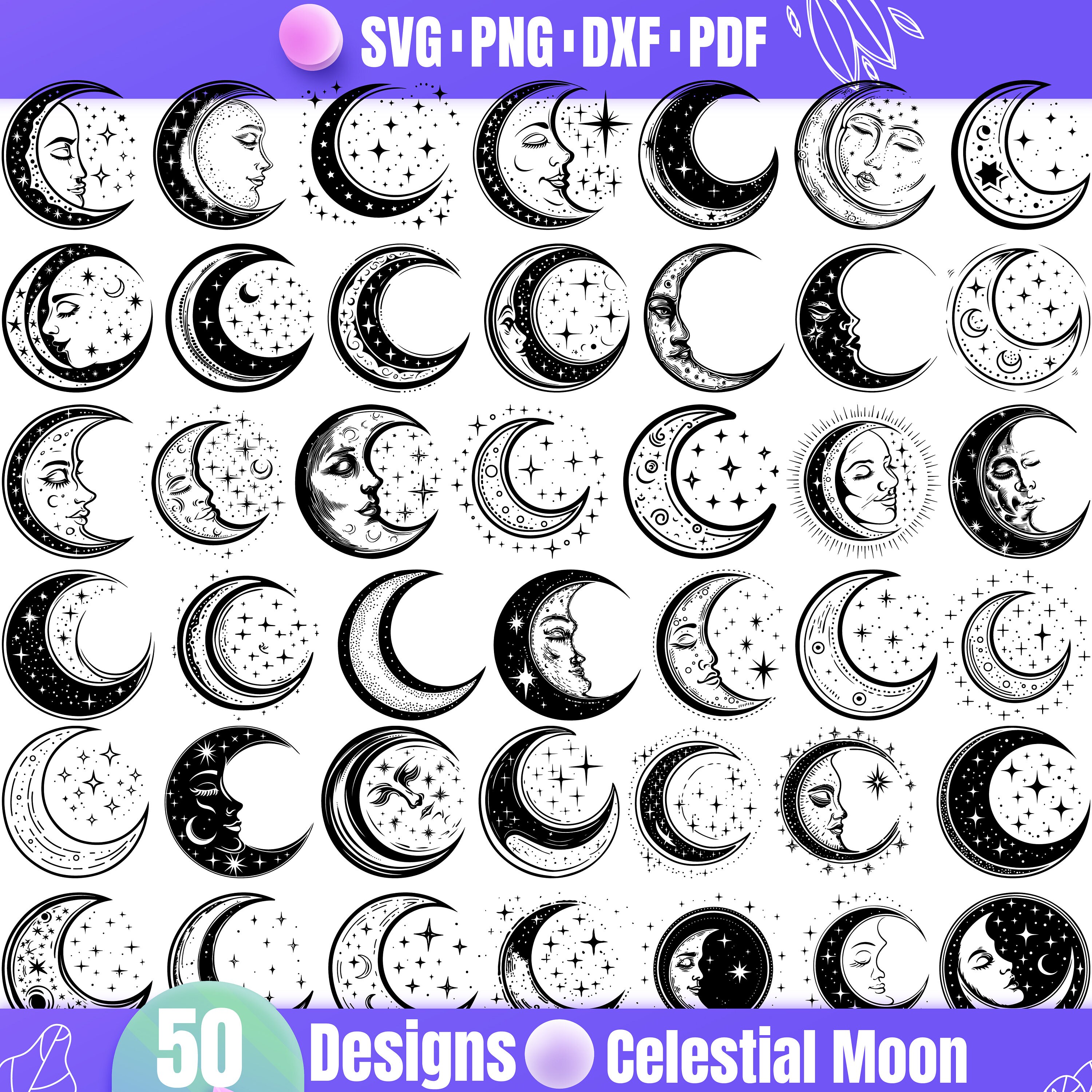 High Quality Celestial Moon SVG Bundle, Celestial Moon Dxf, Celestial ...