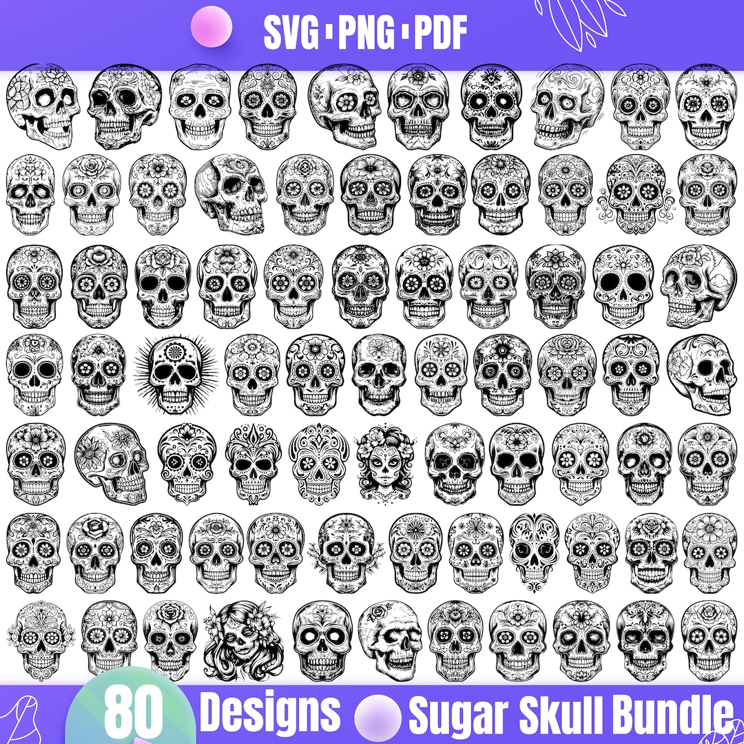 High Quality Sugar Skull SVG Bundle, Sugar Skull Dxf, Sugar Skull Png ...