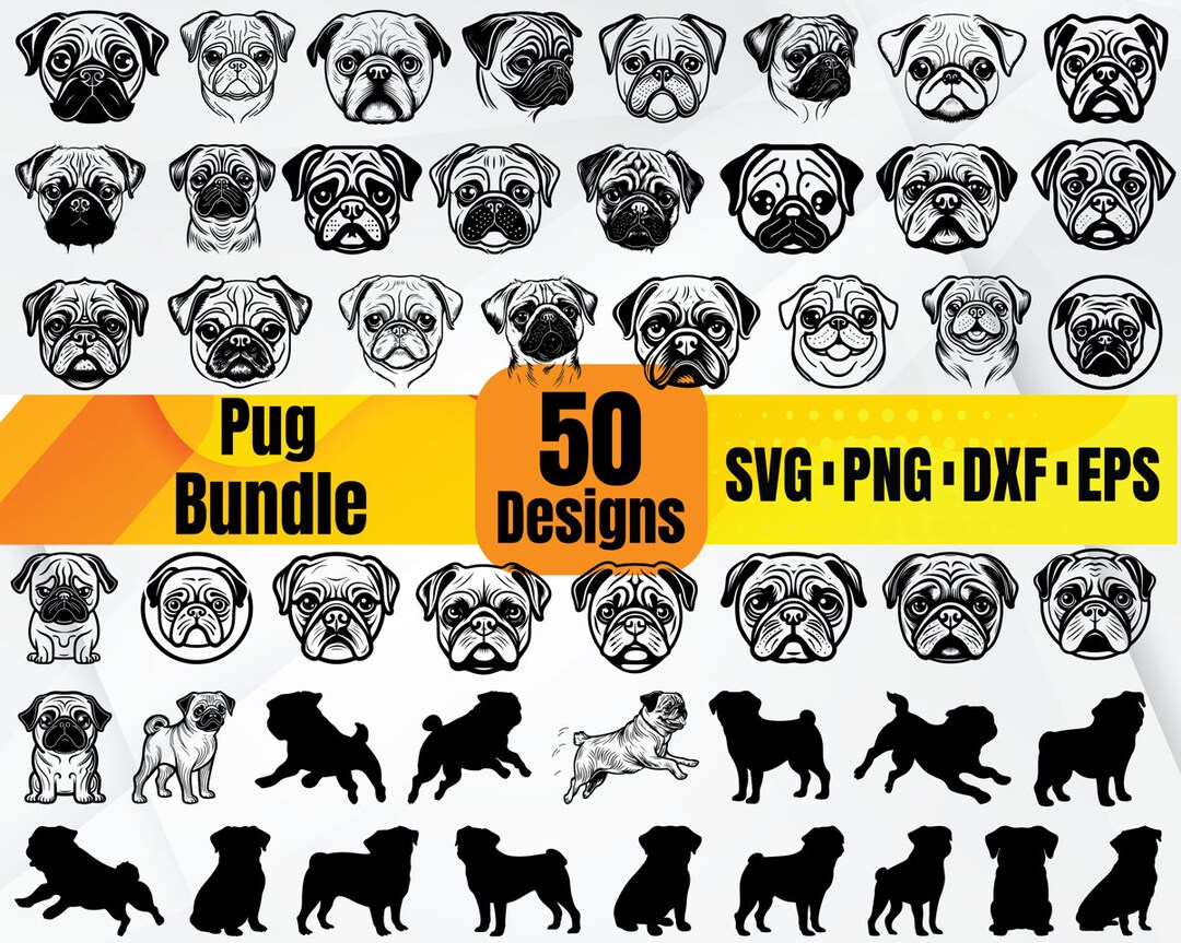 High Quality Pug SVG Bundle, Pug Dog Svg, Pug Face Svg, Pug Dxf, Pug ...