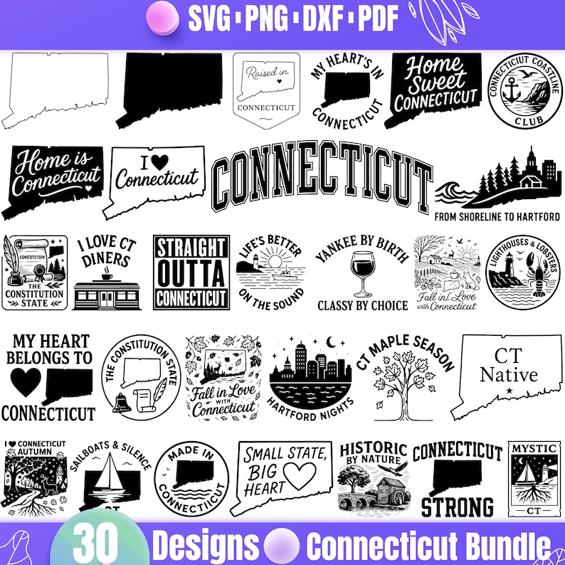Connecticut SVG Bundle | 30 Connecticut State Designs | Maple Season ...
