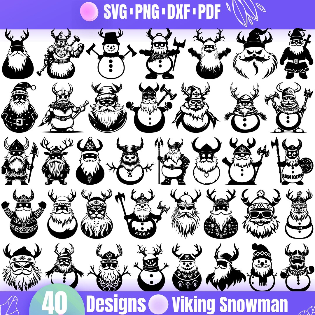 Viking Snowman SVG Bundle – 40 Nordic Warrior Christmas Snowman Designs ...